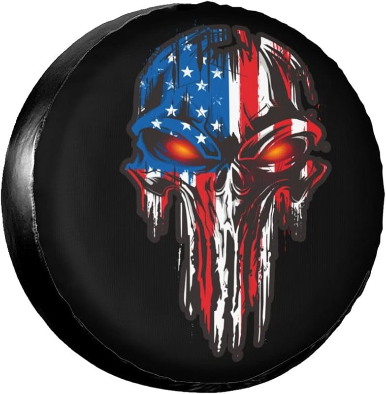 American Flag Skull Patriotic Spare Tire Cover,Universal Wheel Tire ...
