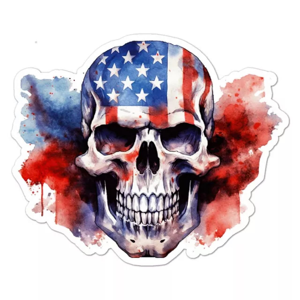 American Flag Skull Sticker Indoor Outdoor Phone Decal Water Bottle ...