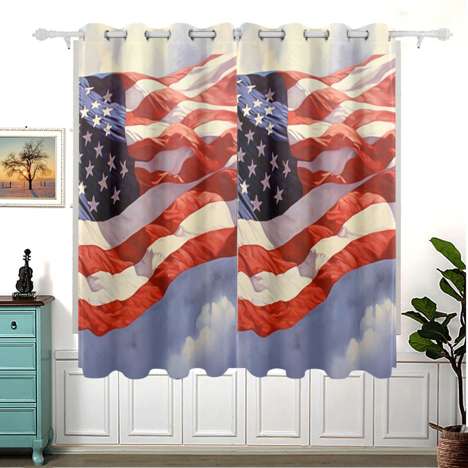 American Flag Sky Blackout Curtain Panels 63x55in Drapes Privacy ...