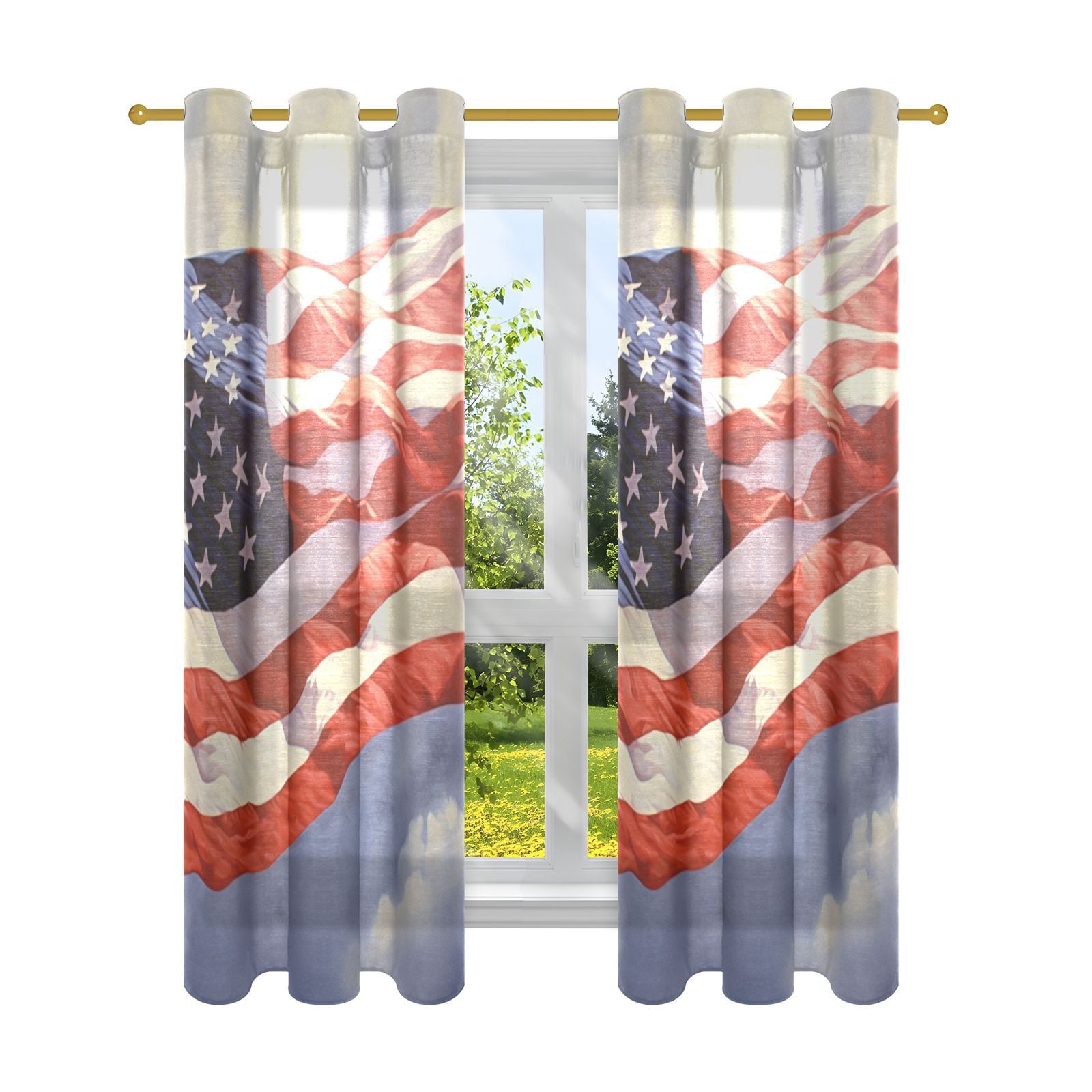 American Flag Sky Blackout Curtains Patio Door Curtains Window ...