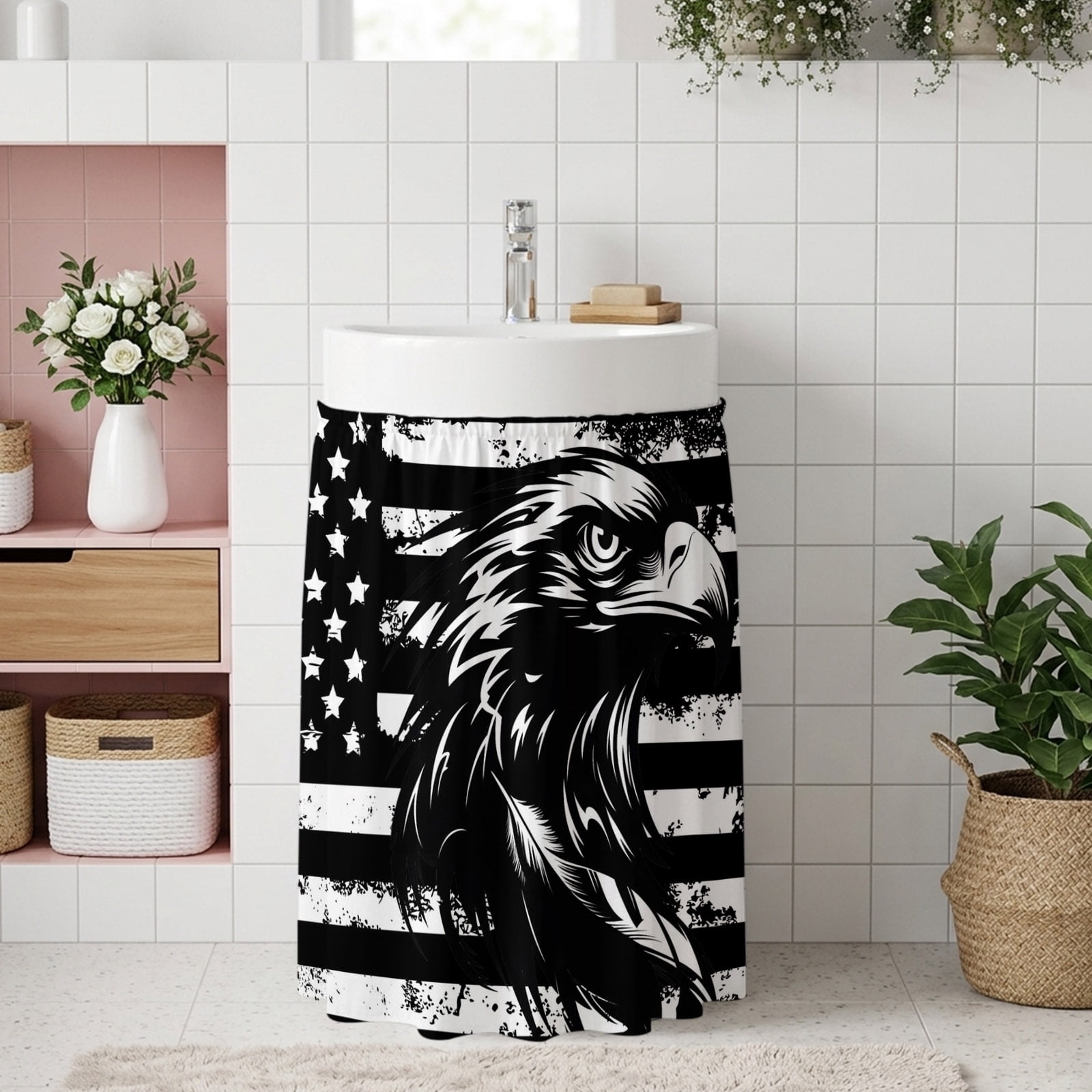 American Flag Small Cabinet Curtain 11''x13'', Black US Flag Eagle ...