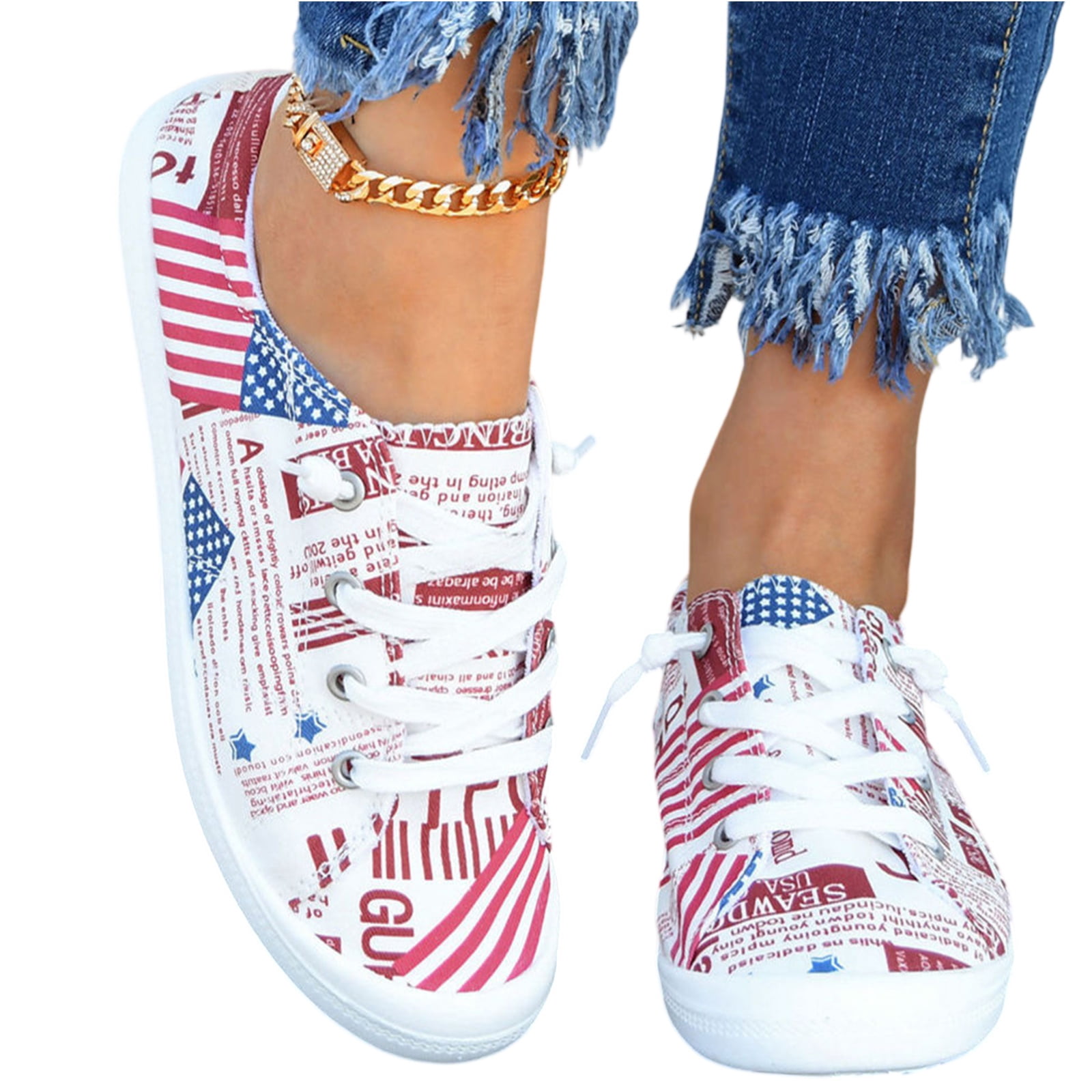 American Flag Sneakers for Women 4th of July Shoes Lightweight Canvas ...