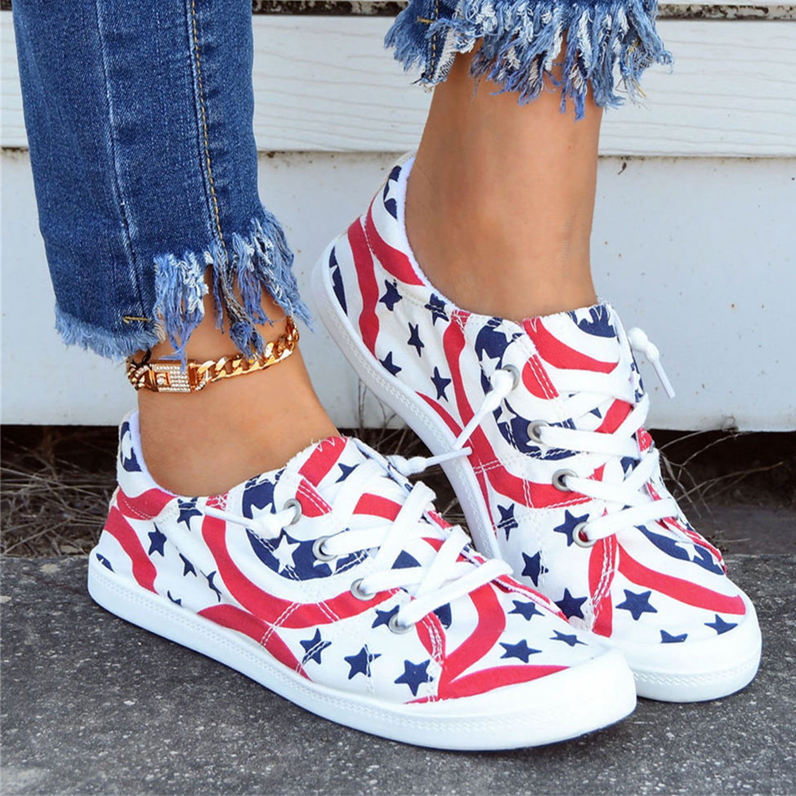 American Flag Sneakers for Women Fourth of July Shoes Lightweight ...