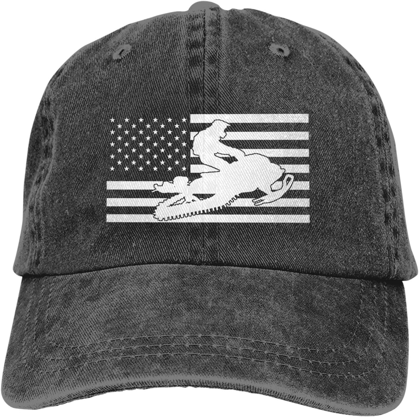 American Flag Snowmobile Funny Hat Adjustable Denim Baseball Cap Black ...