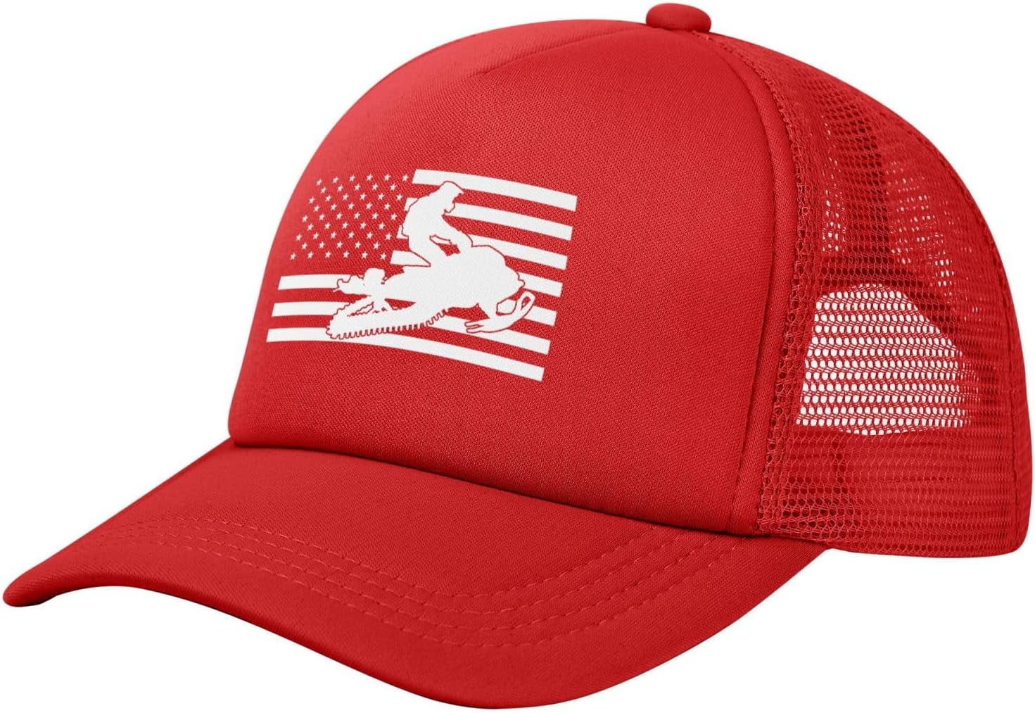 American Flag Snowmobile Hat Mesh Trucker Hat Funny Baseball Cap Men ...