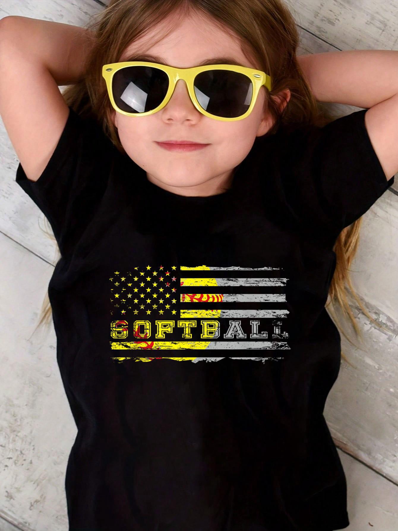 American Flag Softball Fan Team Distressed Gift Girls Kids Kids T-Shirt ...