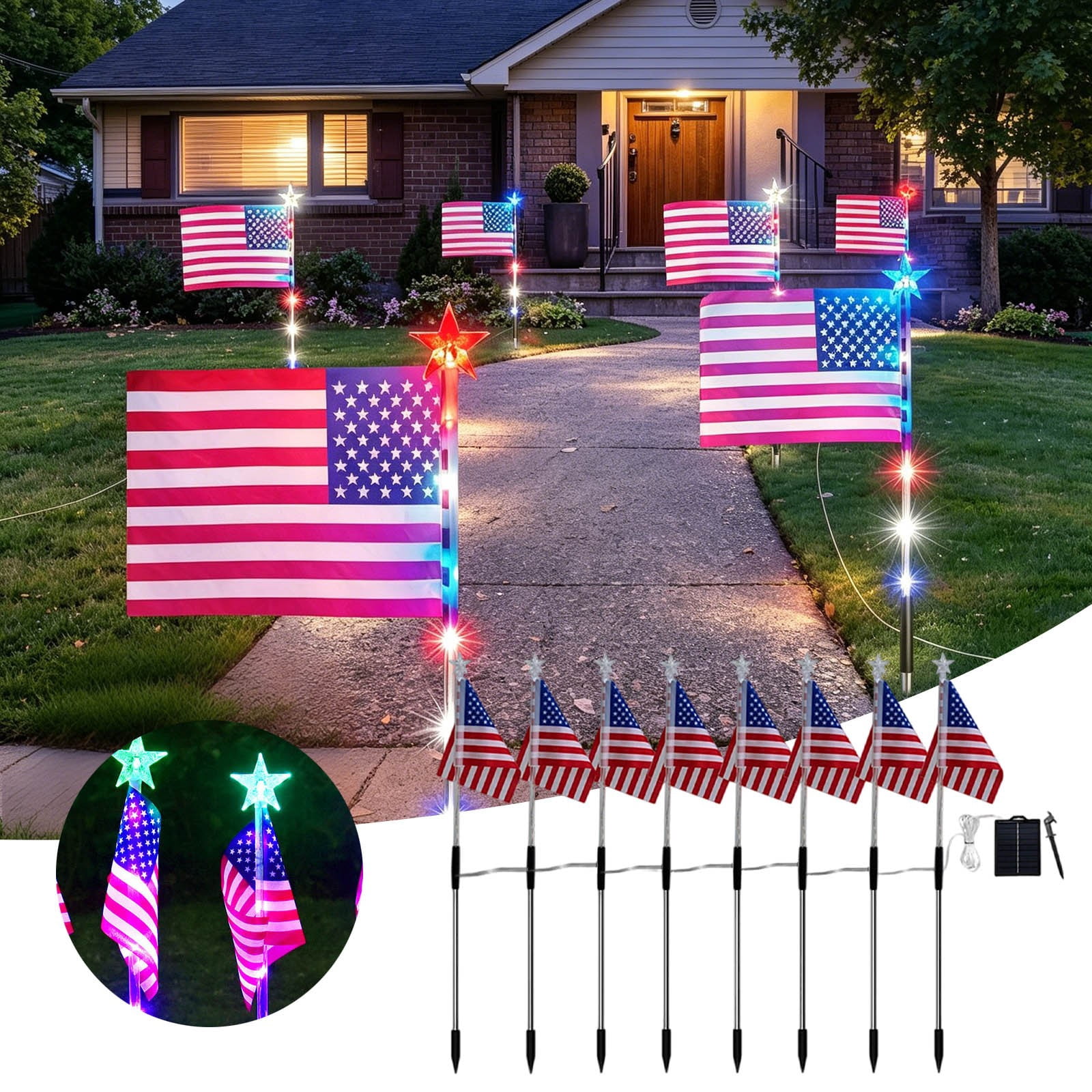 American Flag Solar Lights for Outside 4th of July Decorations, 6 Pack ...