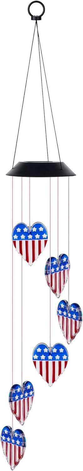 American Flag Solar Wind Chimes for Outside Color Changing 6 LED Wind ...