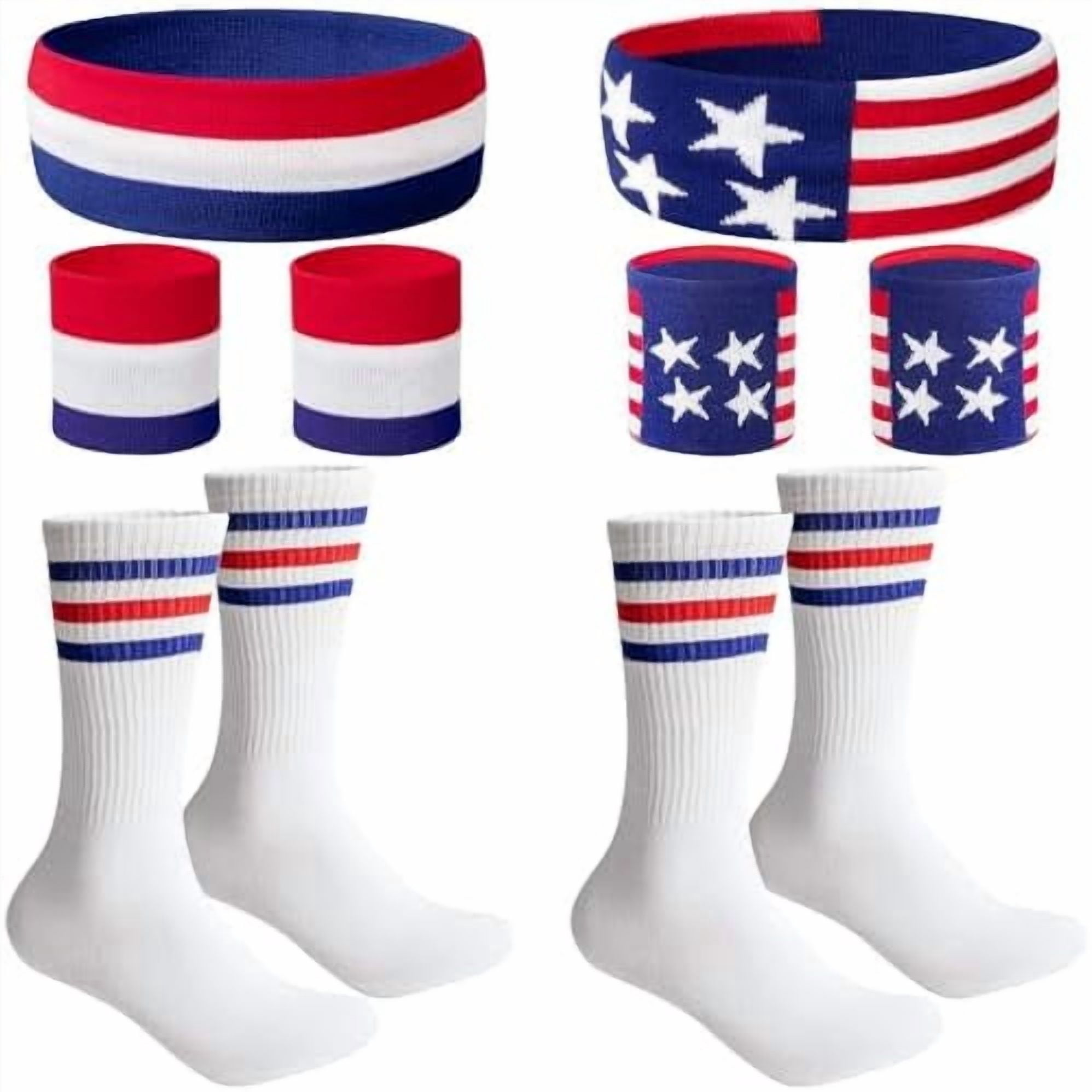 American Flag Sports Headband and Wristband- Striped Sweatband Set for ...
