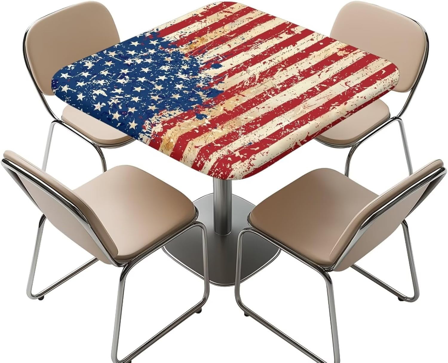American Flag Square Fitted Tablecloth 34 x 34 Inch Wipeable Card Table ...