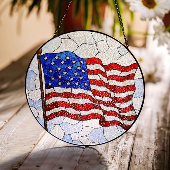 American Flag Stained Glass Suncatcher, Patriotic Window Hanging Gift ...