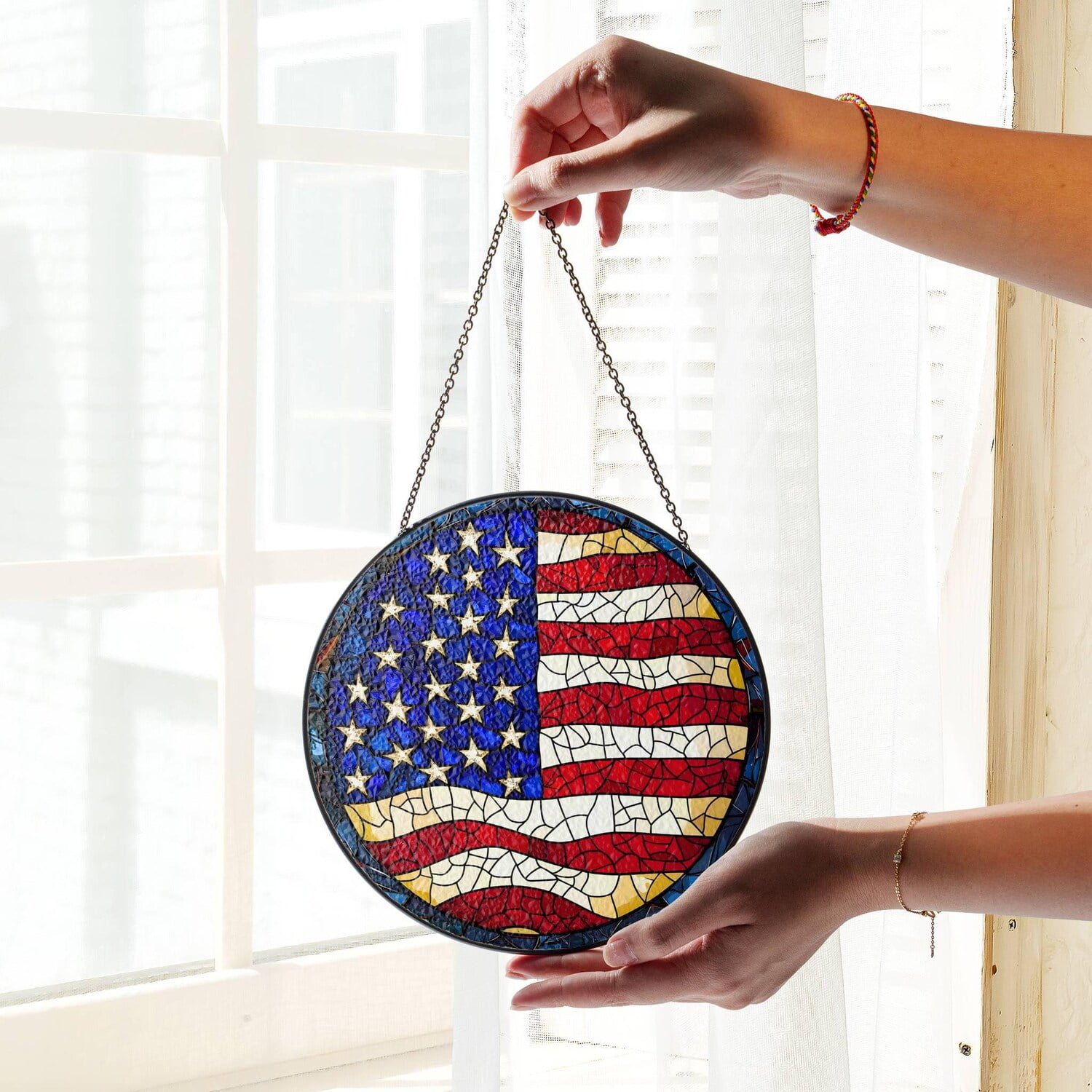 American Flag Stained Glass US Flag Sun Catcher Vintage Style USA Flag ...