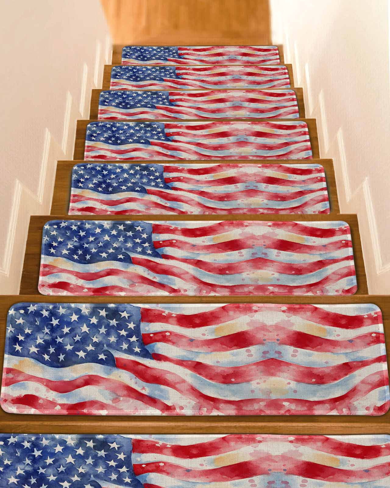 American Flag Stair Treads for Wooden Steps Indoor Runner Rug Carpet ...