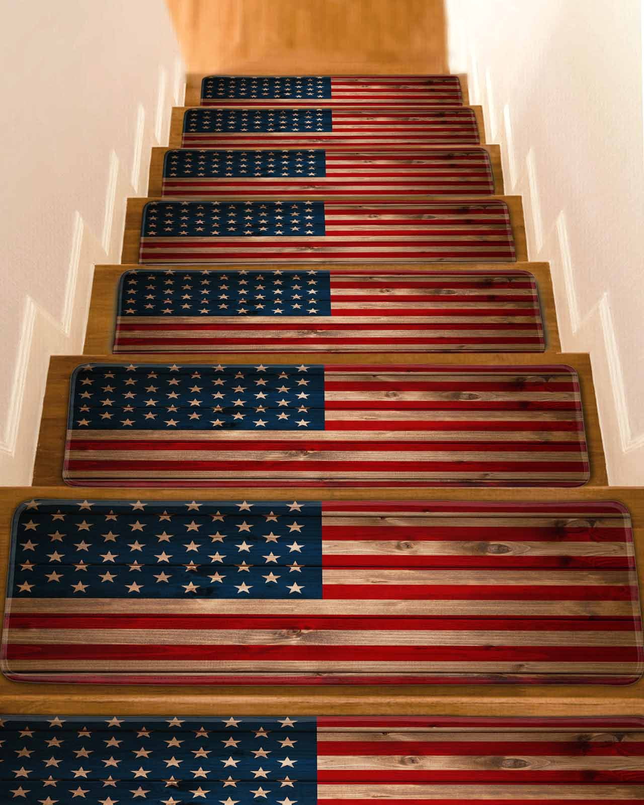 American Flag Stair Treads for Wooden Steps Indoor Runner Rug Carpet ...