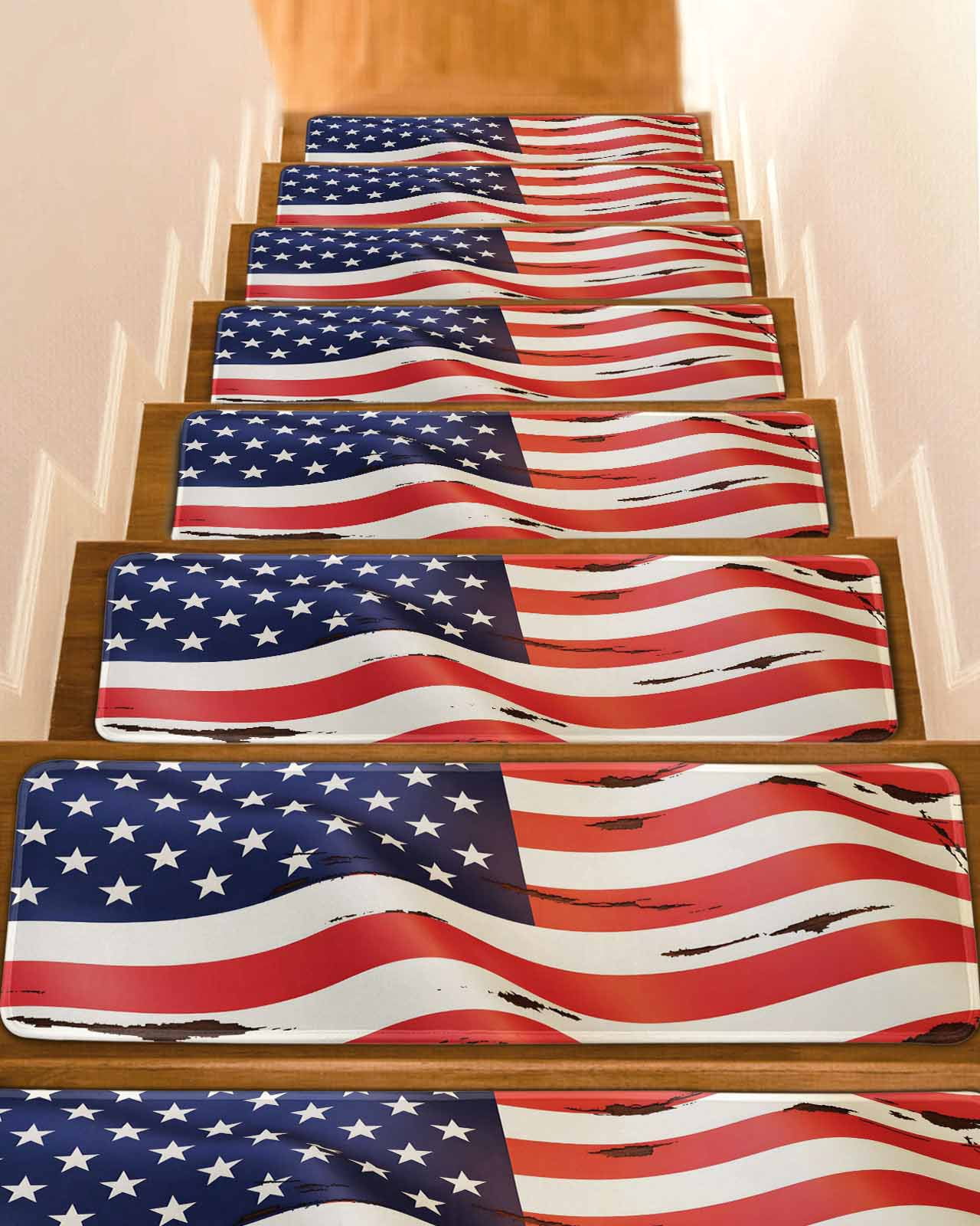 American Flag Stair Treads for Wooden Steps Indoor Runner Rug Carpet ...