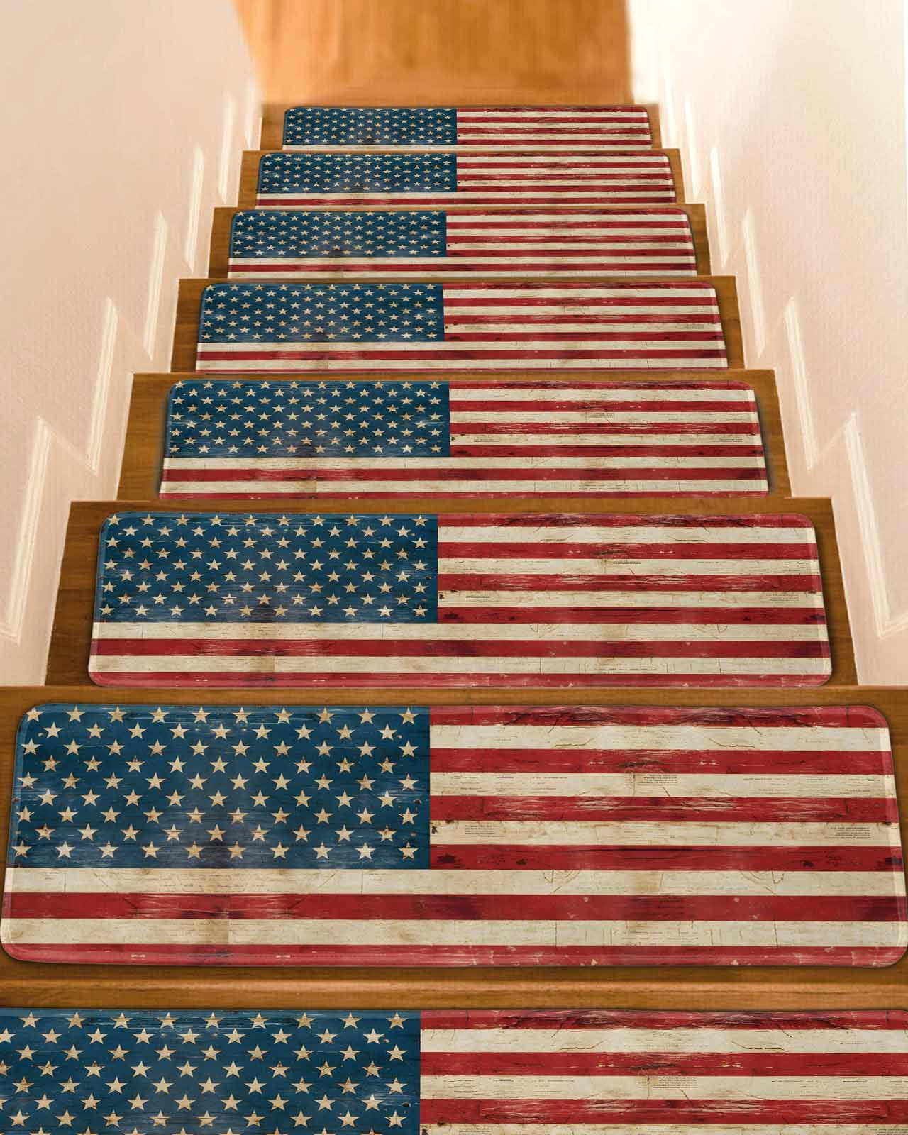 American Flag Stair Treads for Wooden Steps Indoor Runner Rug Carpet ...