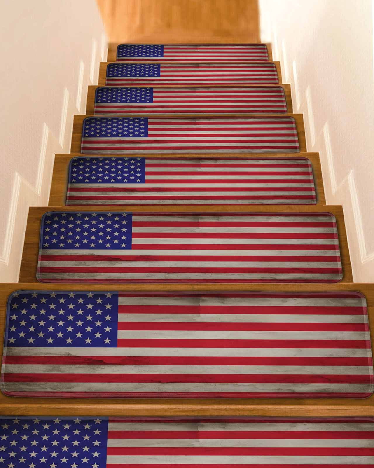 American Flag Stair Treads for Wooden Steps Indoor Runner Rug Carpet ...