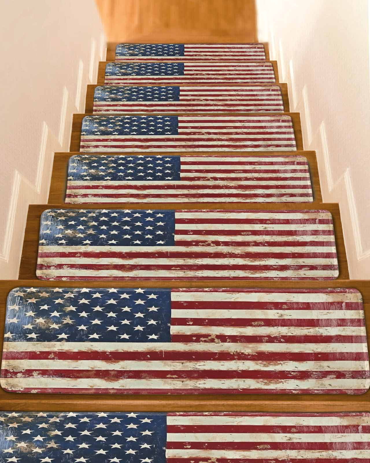 American Flag Stair Treads for Wooden Steps Indoor Runner Rug Carpet ...