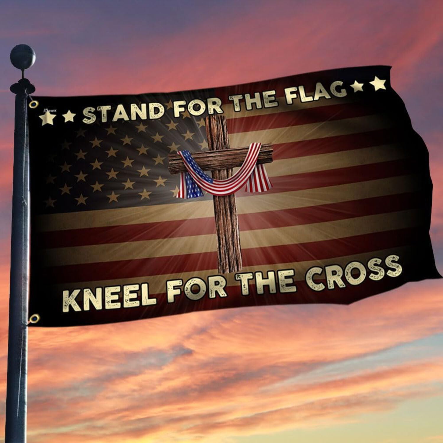 American Flag-Stand For The Flag Kneel For The Cross Grommet Flag ...