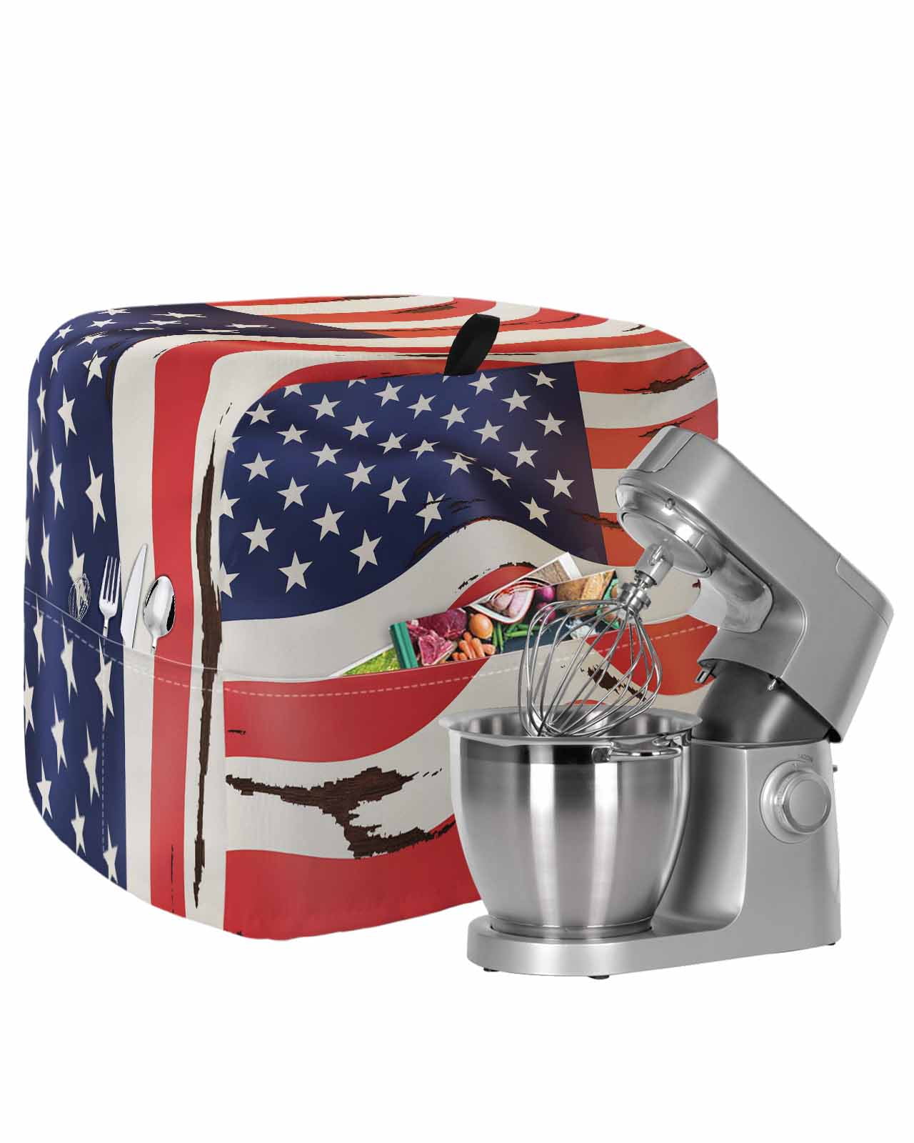 American Flag Stand Mixer Dust Cover with Storage Pocket & Handles, Red ...