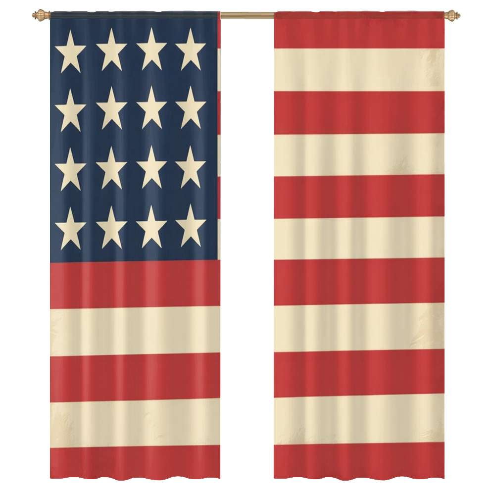 American Flag Star And Stripe Pattern Sheer Window Curtains for Living ...