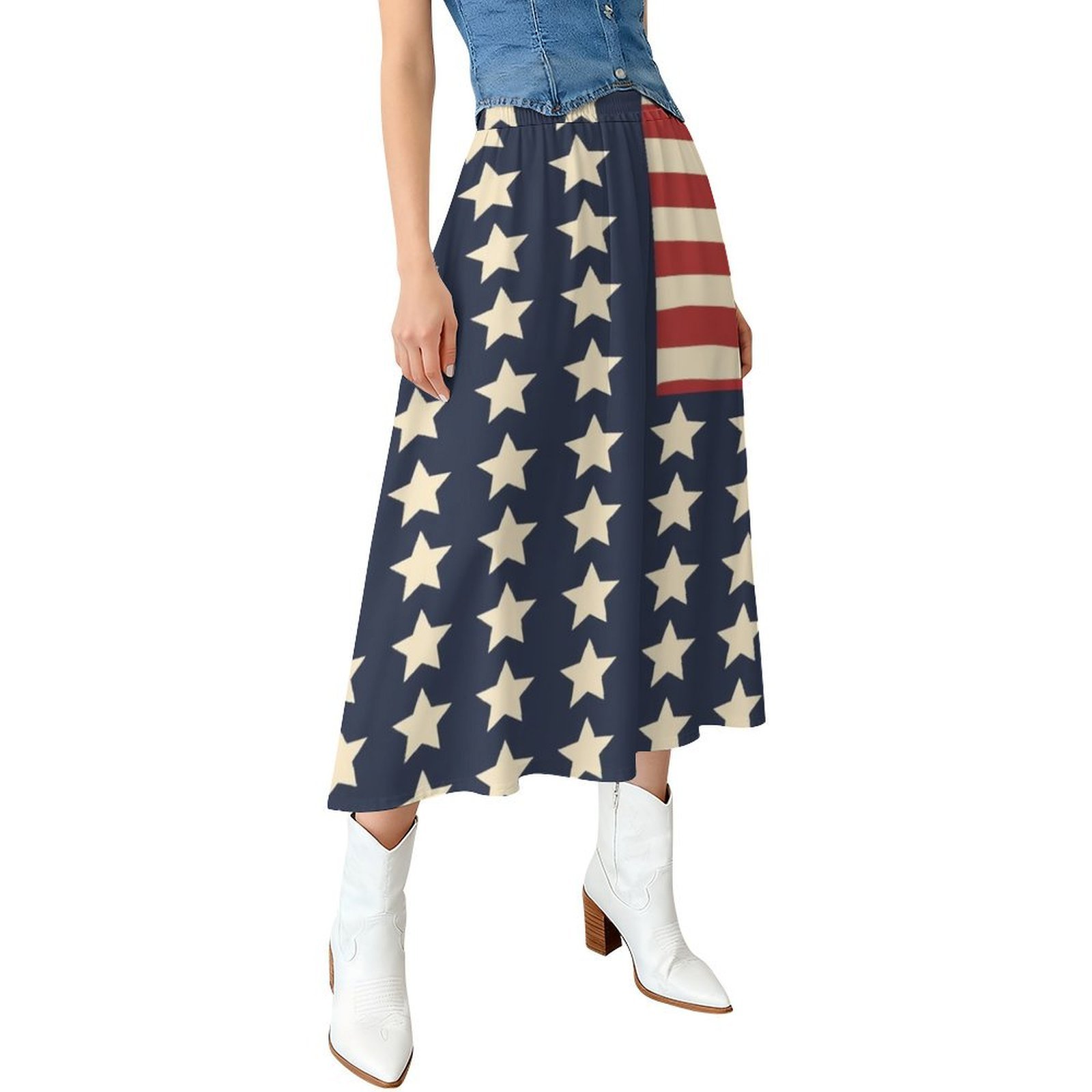 American Flag Star And Stripe Pattern Women High Waist Midi Skirt ...