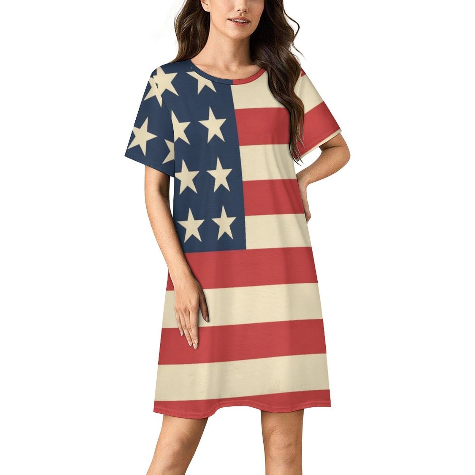 American Flag Star And Stripe Pattern Women Nightgown Sleepwear Short ...