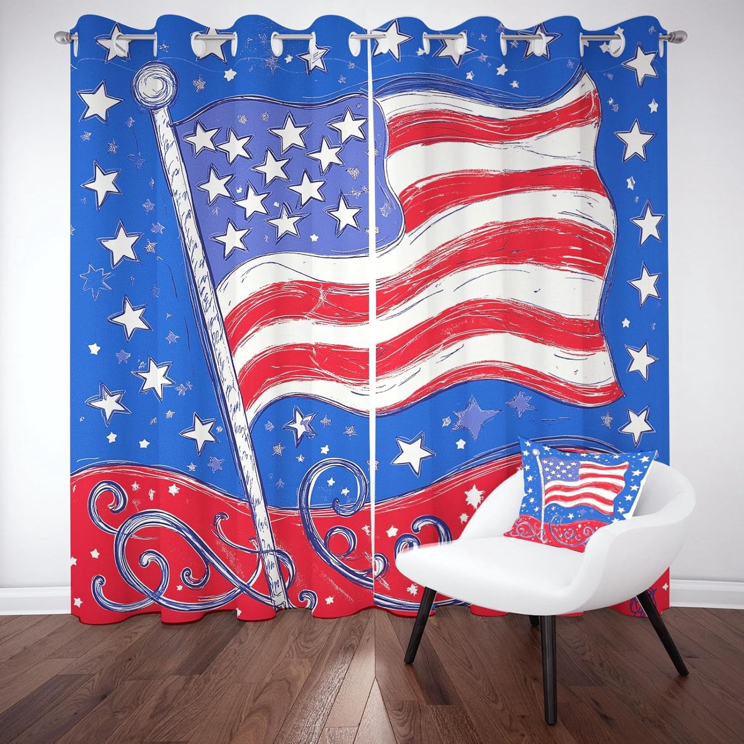 American-Flag Star Curtains 96 Inch Long for Bedroom, Oil Painting ...