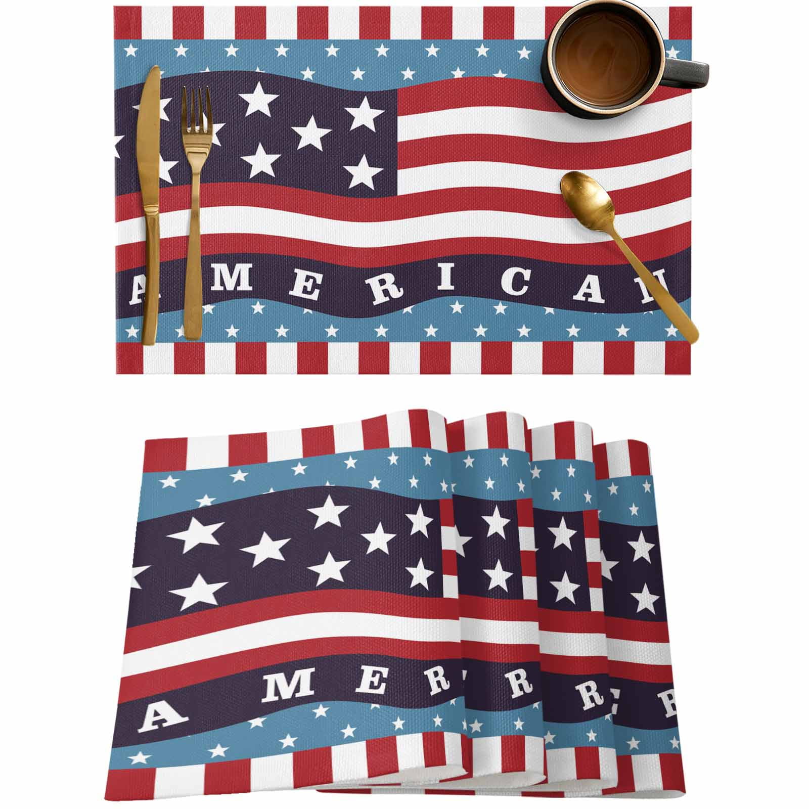 American Flag Star Independence Day Patriotic Placemats Set of 4 ...
