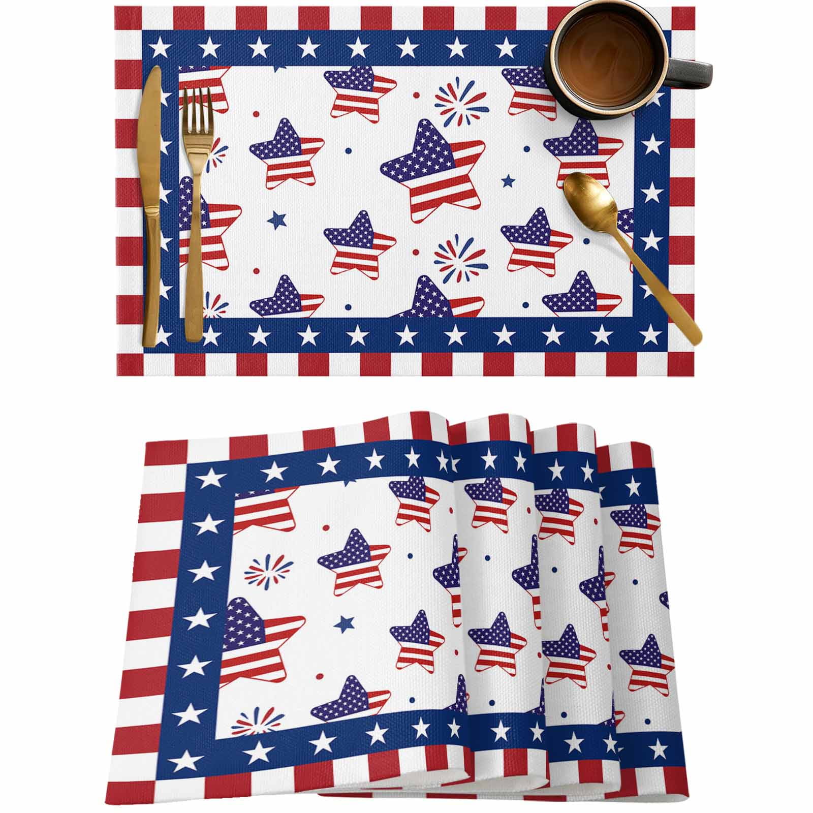 American Flag Star Independence Day Red Plaid Placemats Set of 4 ...