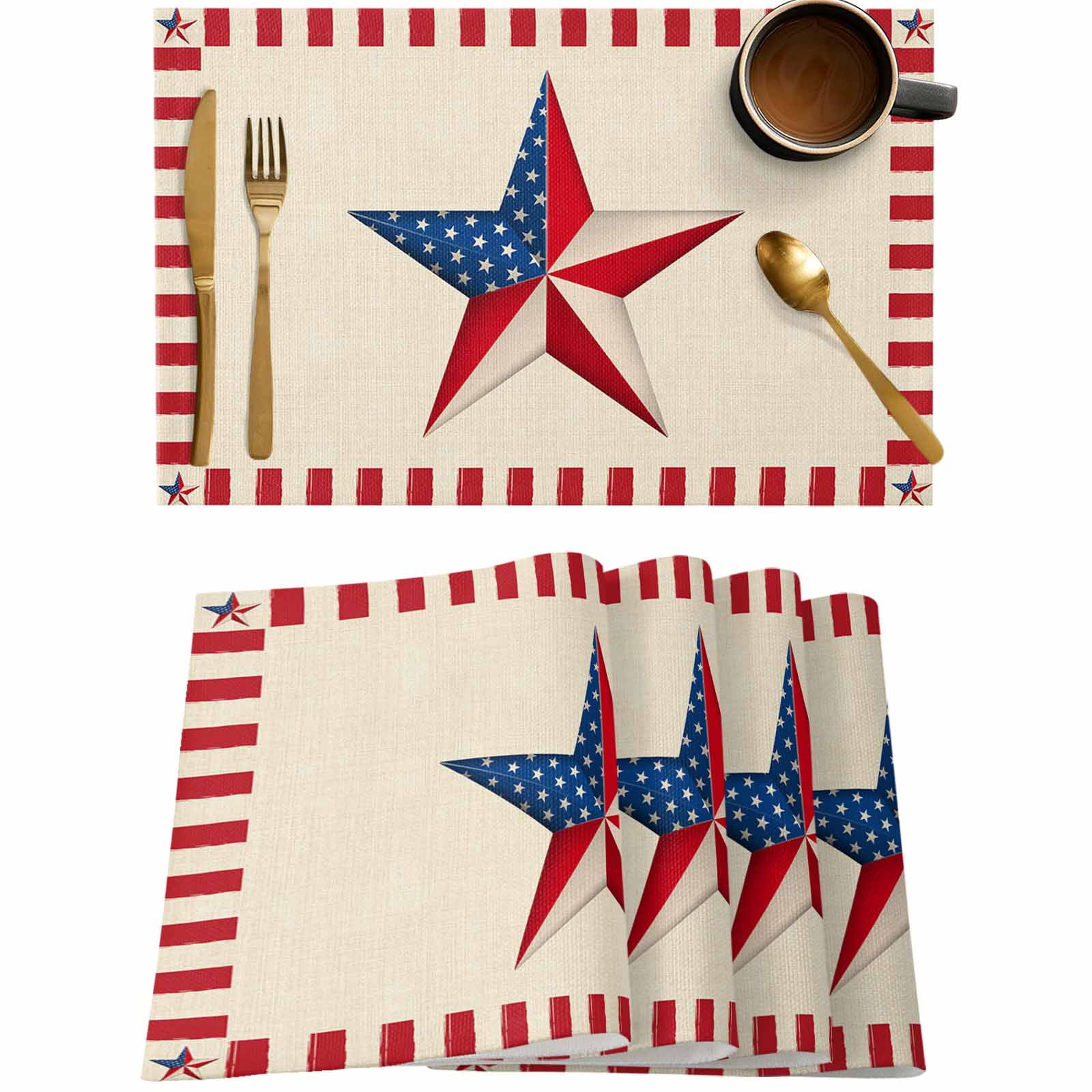 American Flag Star Independence Day Red Stripes Retro Cotton Placemats ...