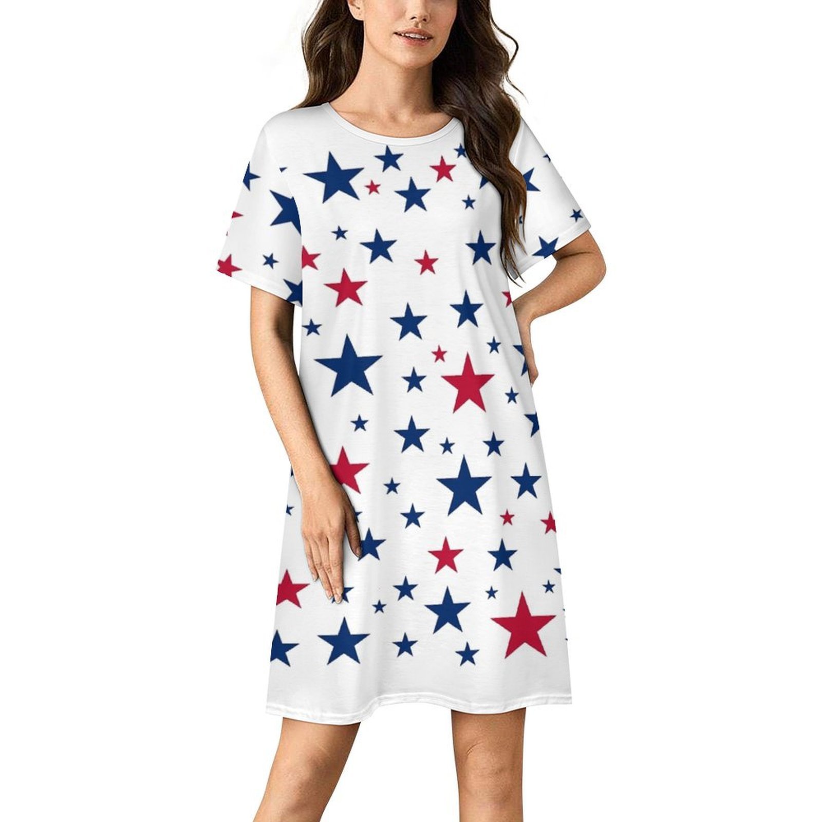 American Flag Star Pattern Women Nightgown Sleepwear Short Sleeves For ...