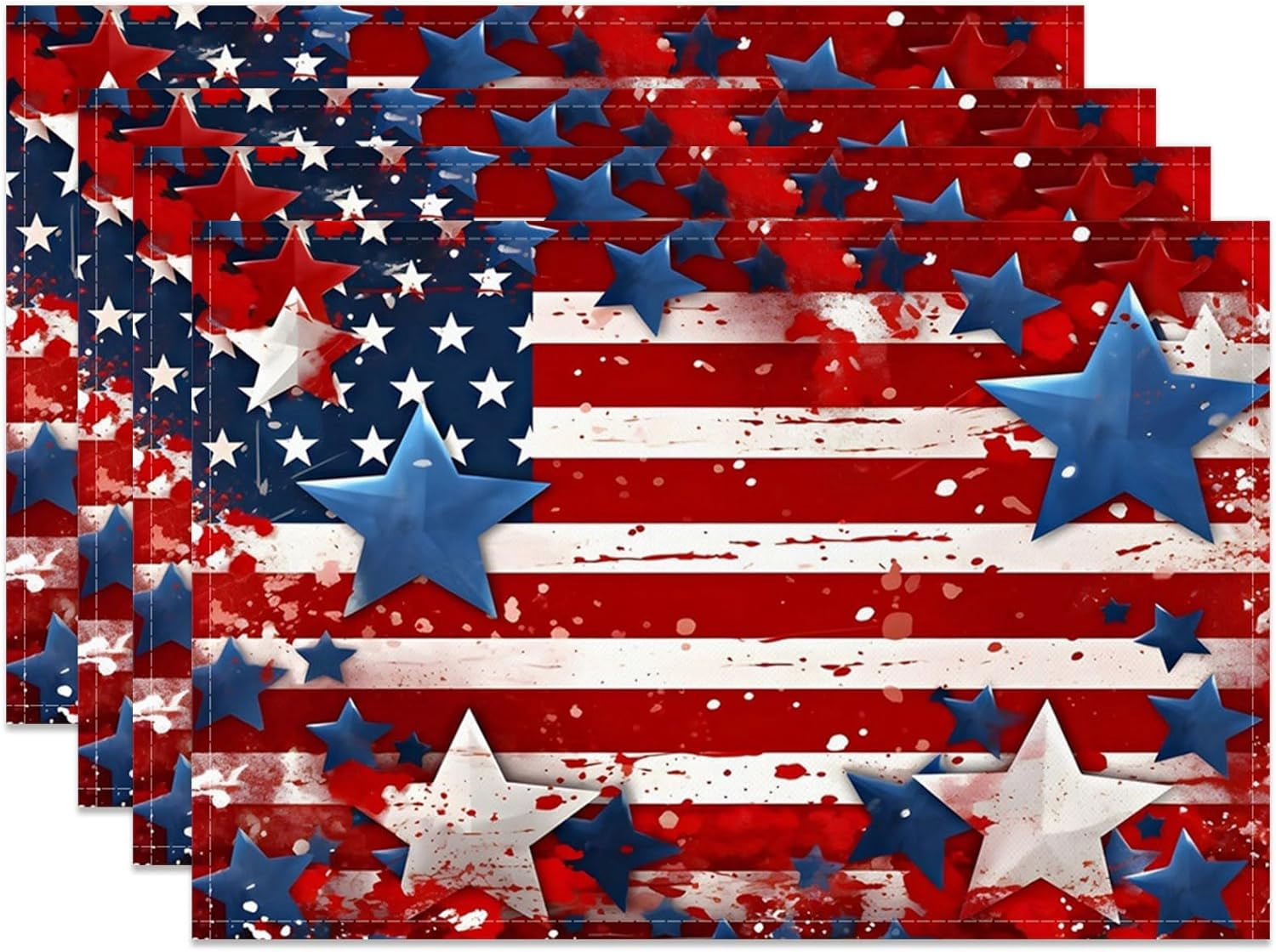 American Flag Star Placemats Set Of 4 12x18 Inch Distressed Flag With