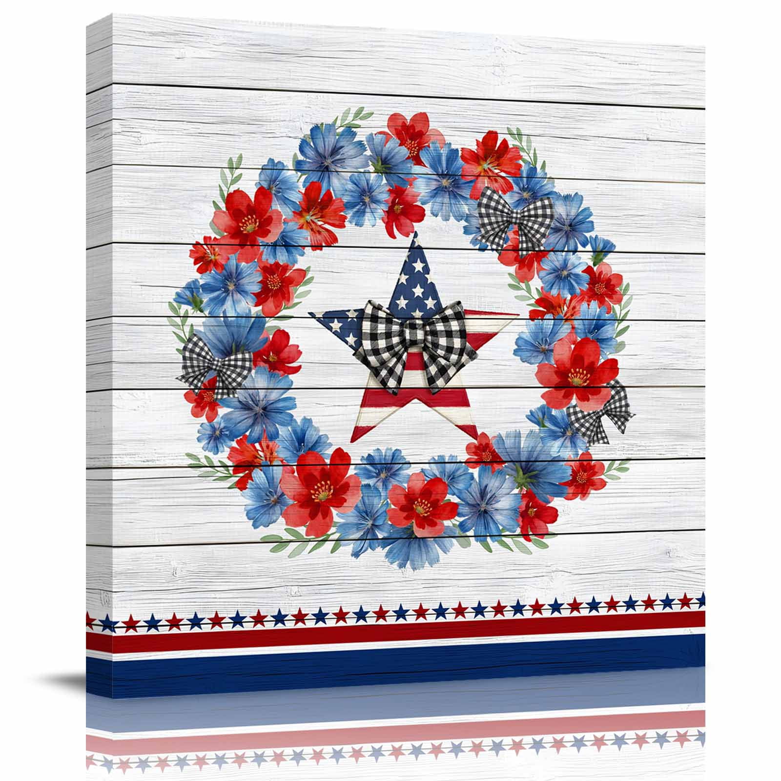 American Flag Star Wood Board Canvas Artwork Painting Art, Red Blue ...