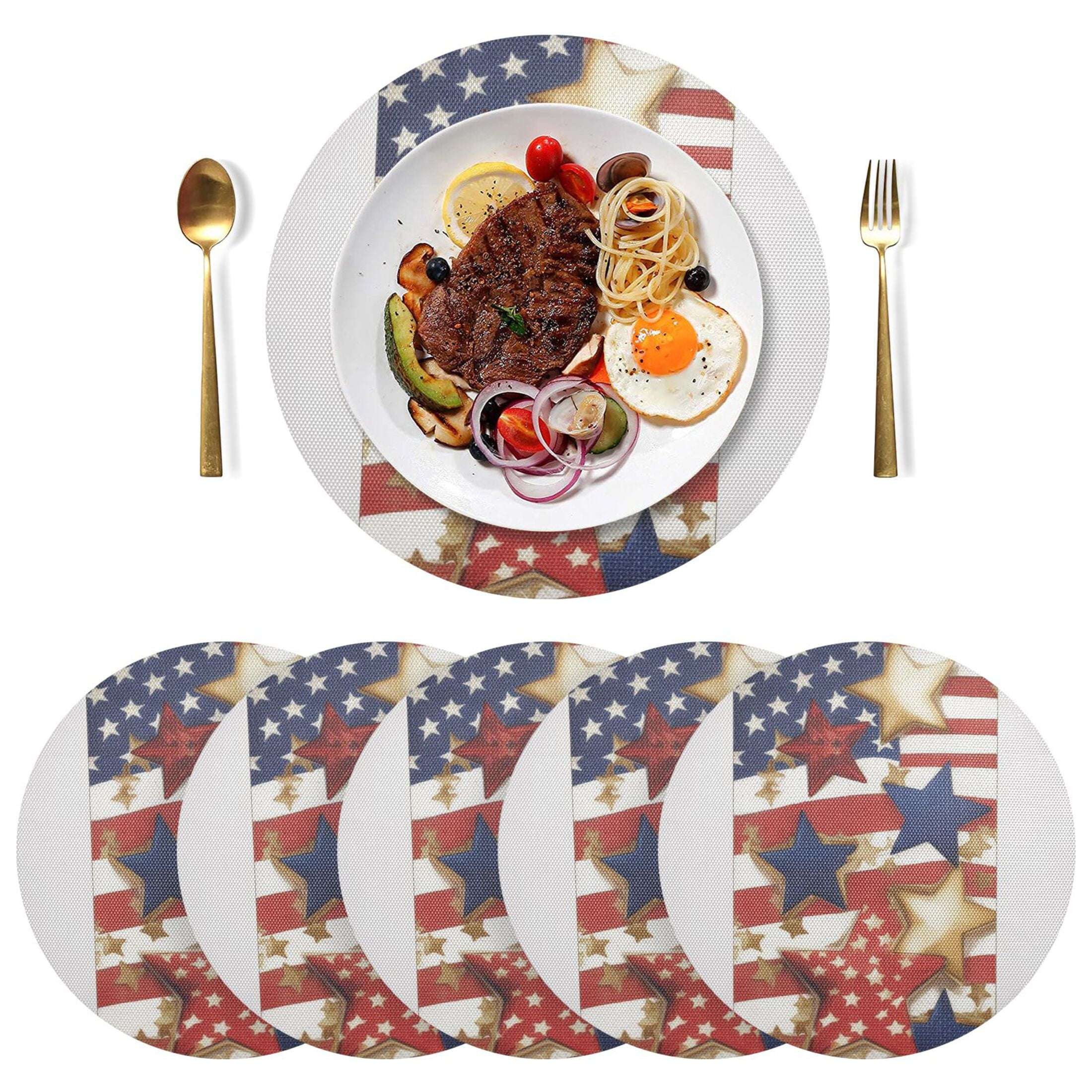 American Flag Stars Black Round Placemats Plate Mats 15 Inch Non-Slip ...