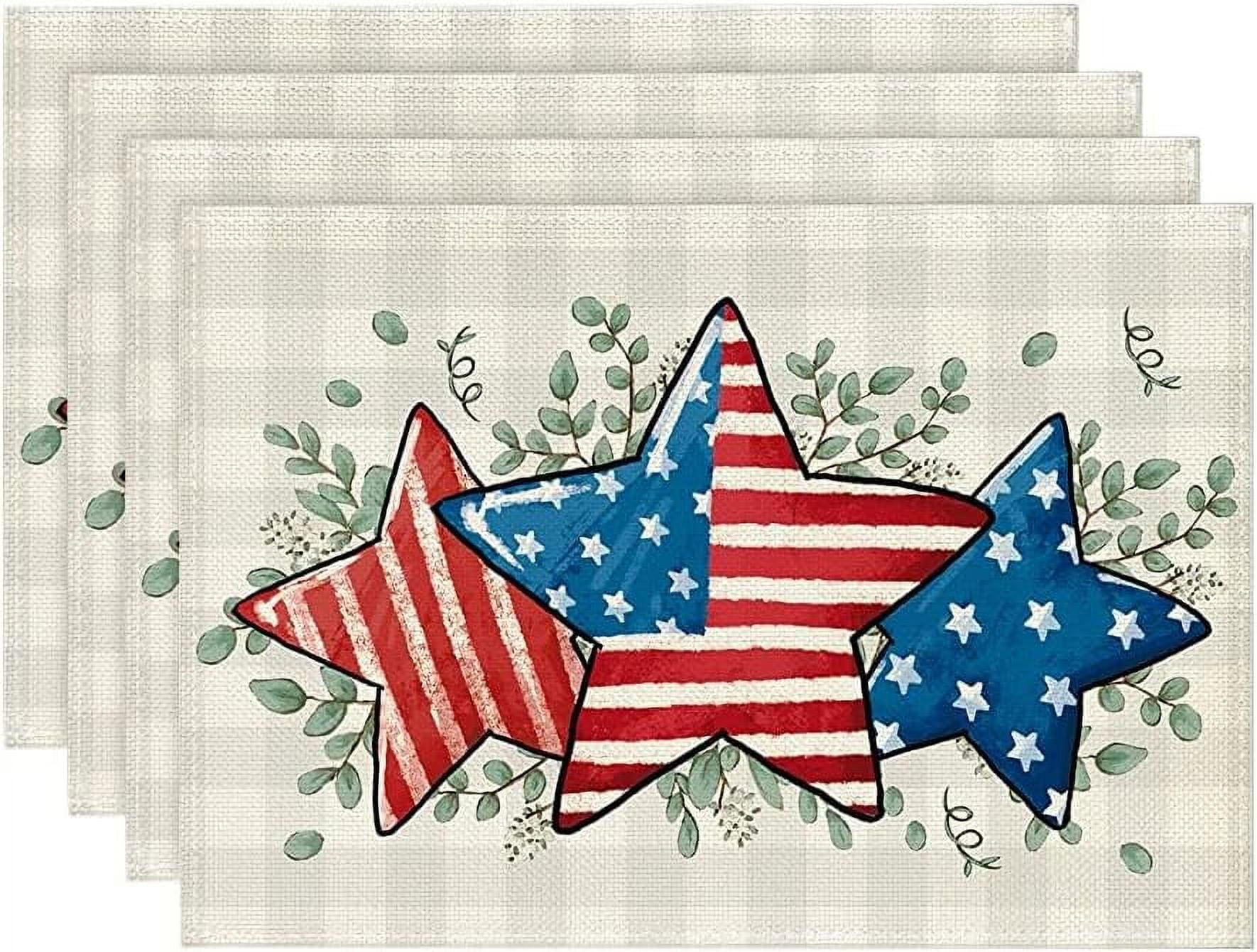 American Flag Stars Eucalyptus 4th of July Placemats Set of 8, 12x18 ...