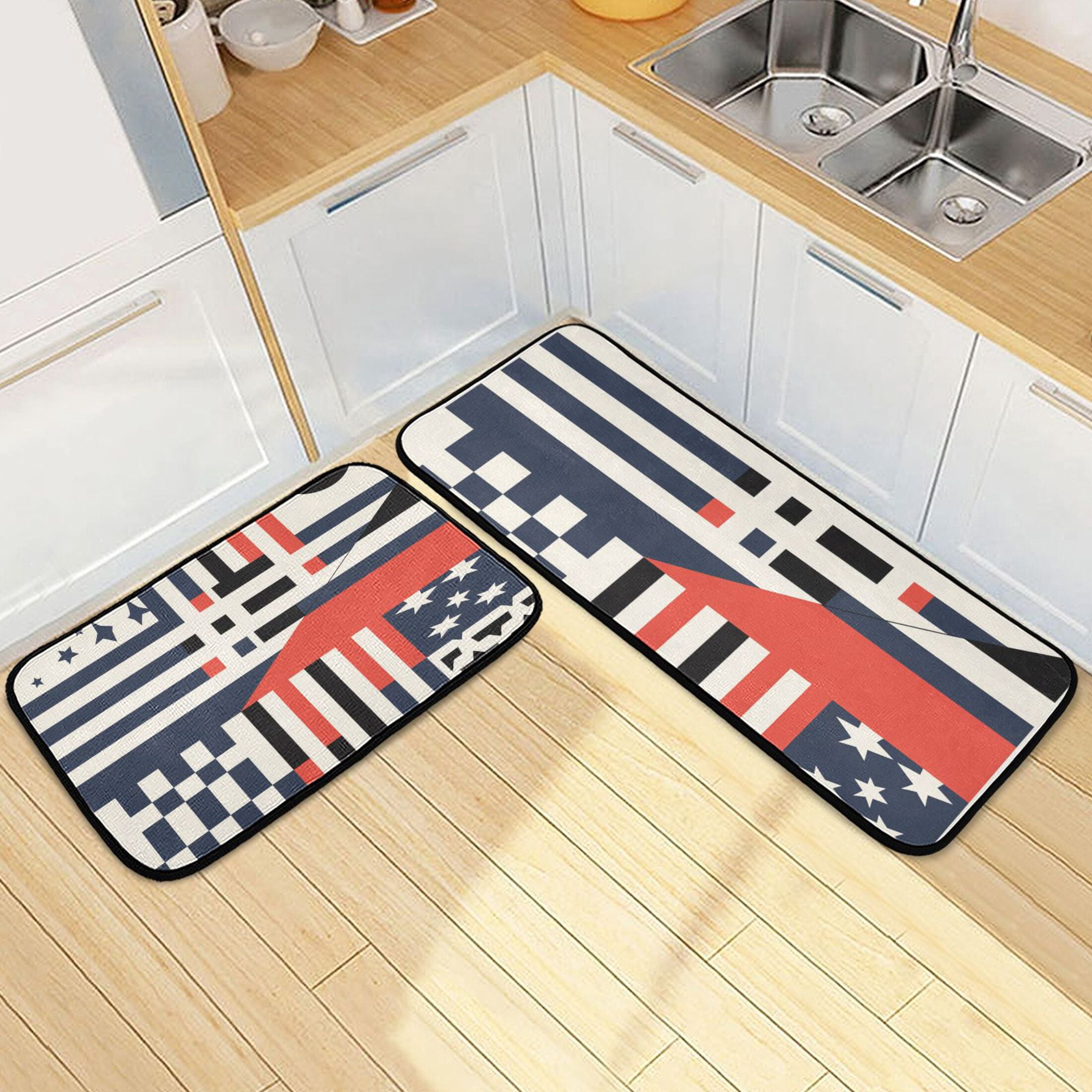 American Flag Stars Kitchen Rugs Set of 2 Non Slip Floor Foam Mat ...