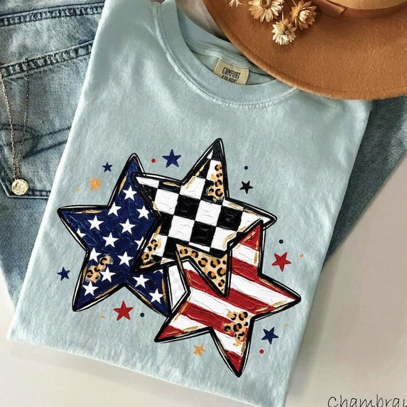 American Flag Stars Shirt, Women's 4th Of July Tee, Patriotic Gift, Red ...