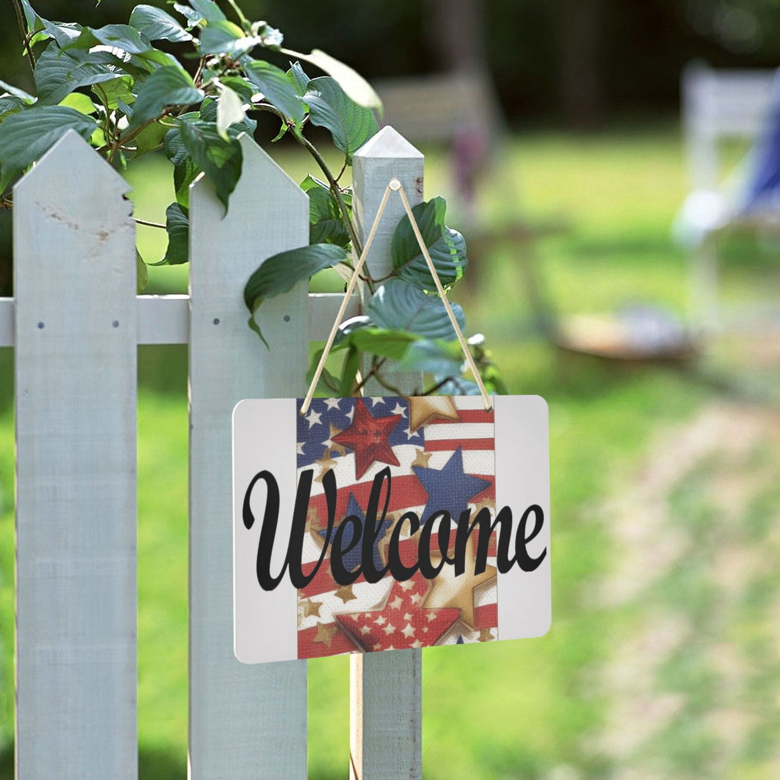 American Flag Stars Welcome Sign for Front Door Porch Wreath Door Sign ...