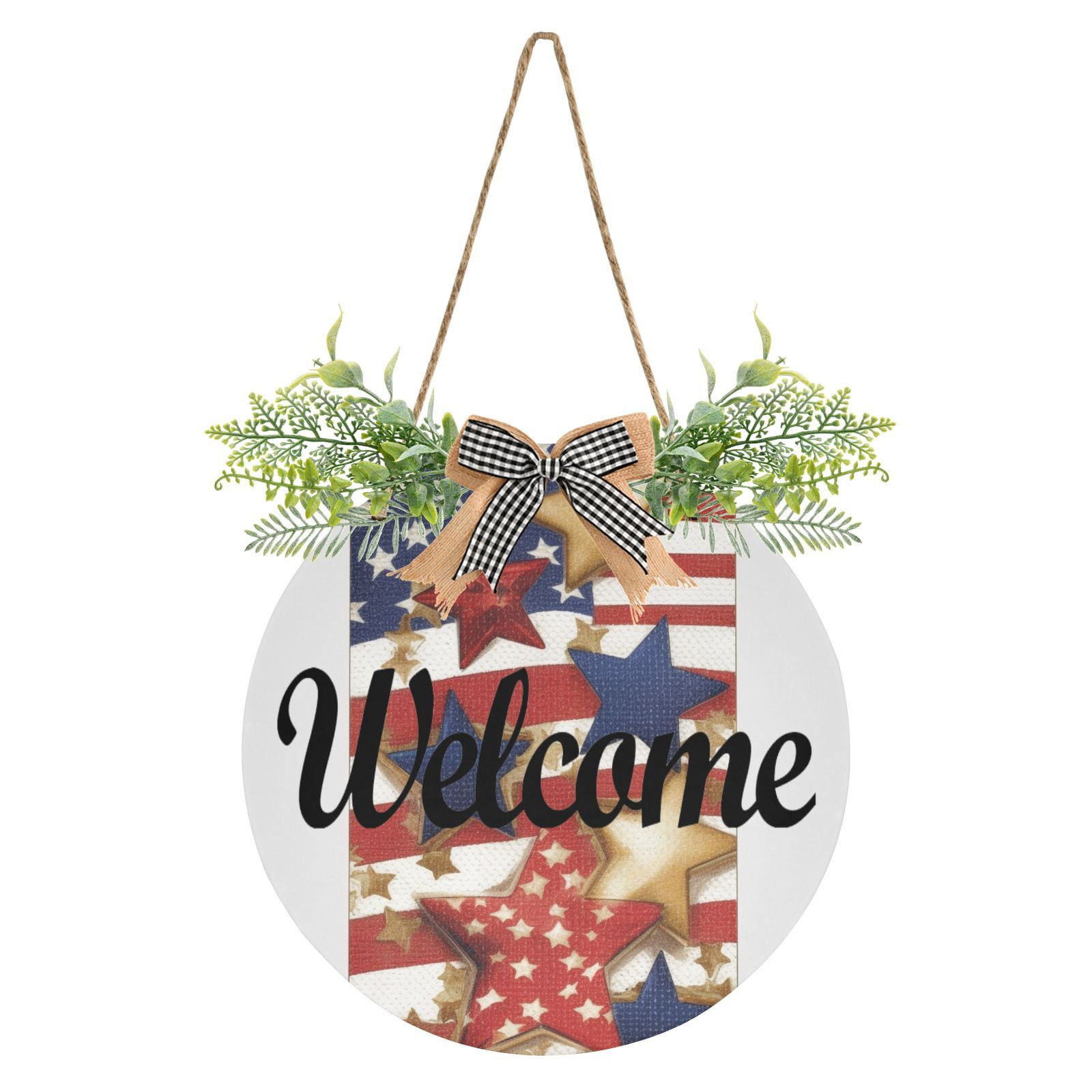 American Flag Stars Welcome Sign for Front Door Wreath Door Sign for ...