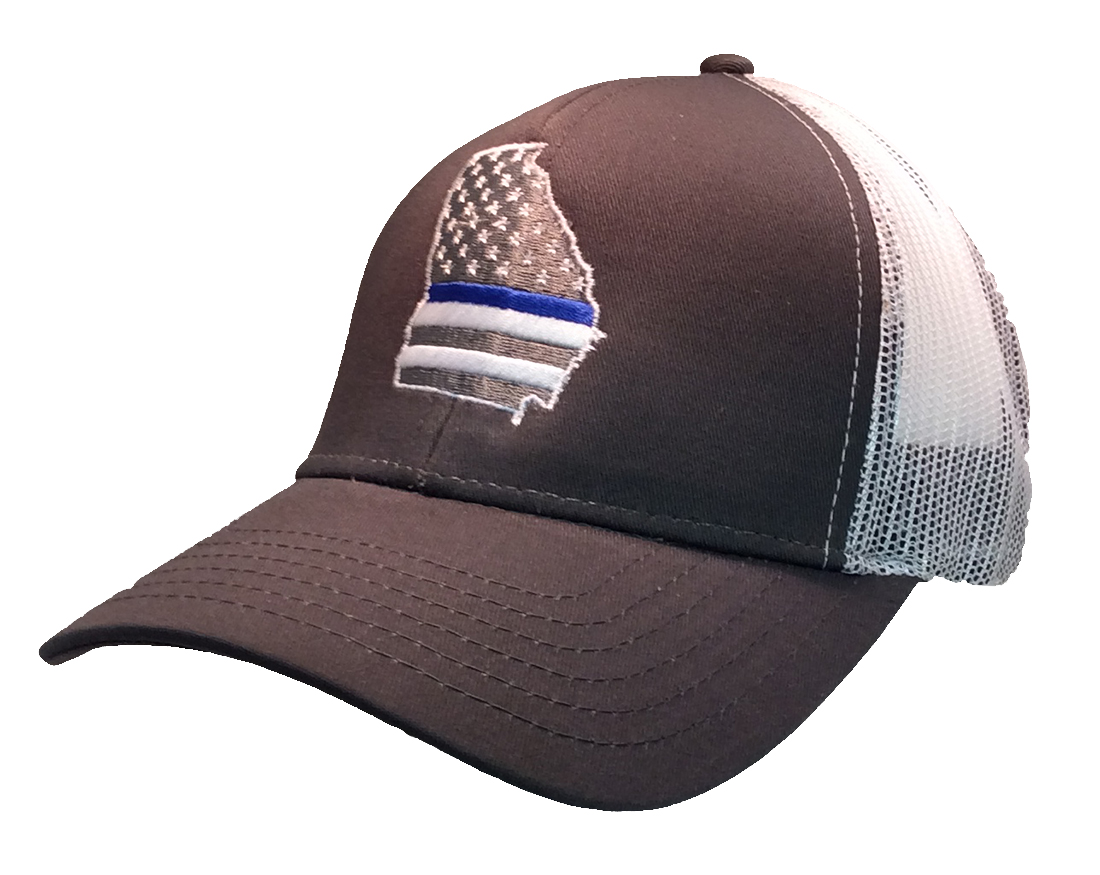 American Flag State of Georgia Blue Line Embroidered Trucker Mesh Hat ...