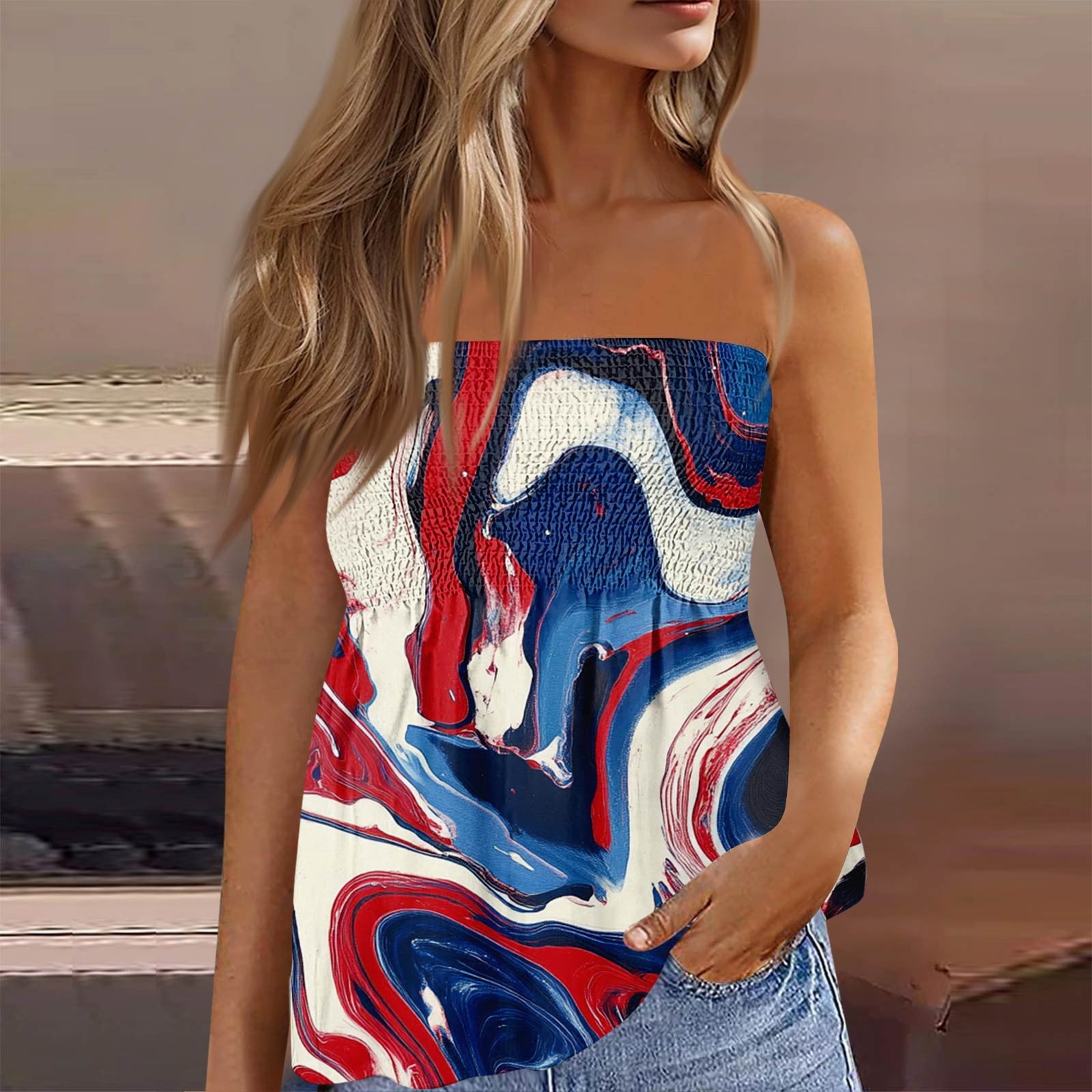 American Flag Strapless Bandeau Tank Women 4th of July Sleeveless ...