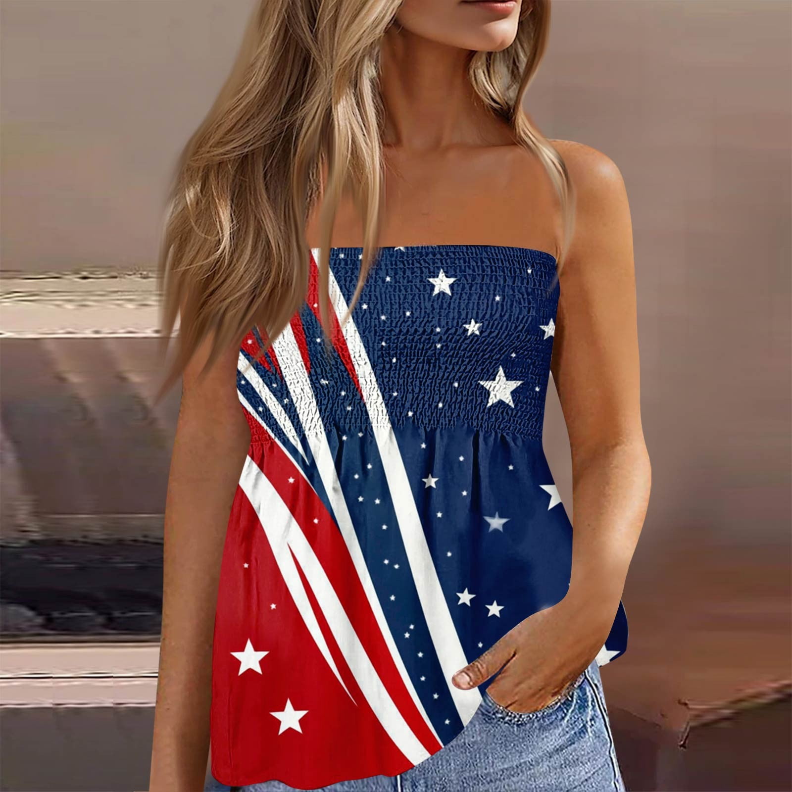 American Flag Strapless Bandeau Tank Women 4th of July Sleeveless ...