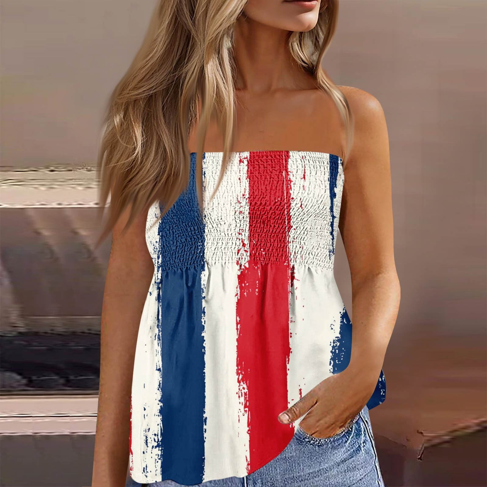 American Flag Strapless Bandeau Tank Women 4th of July Sleeveless ...