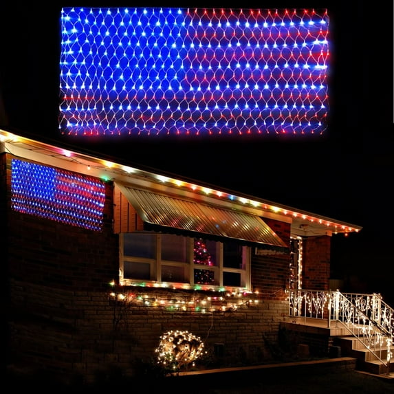American Flag String Lights, 420 LED USA Flag Net Light Waterproof ...