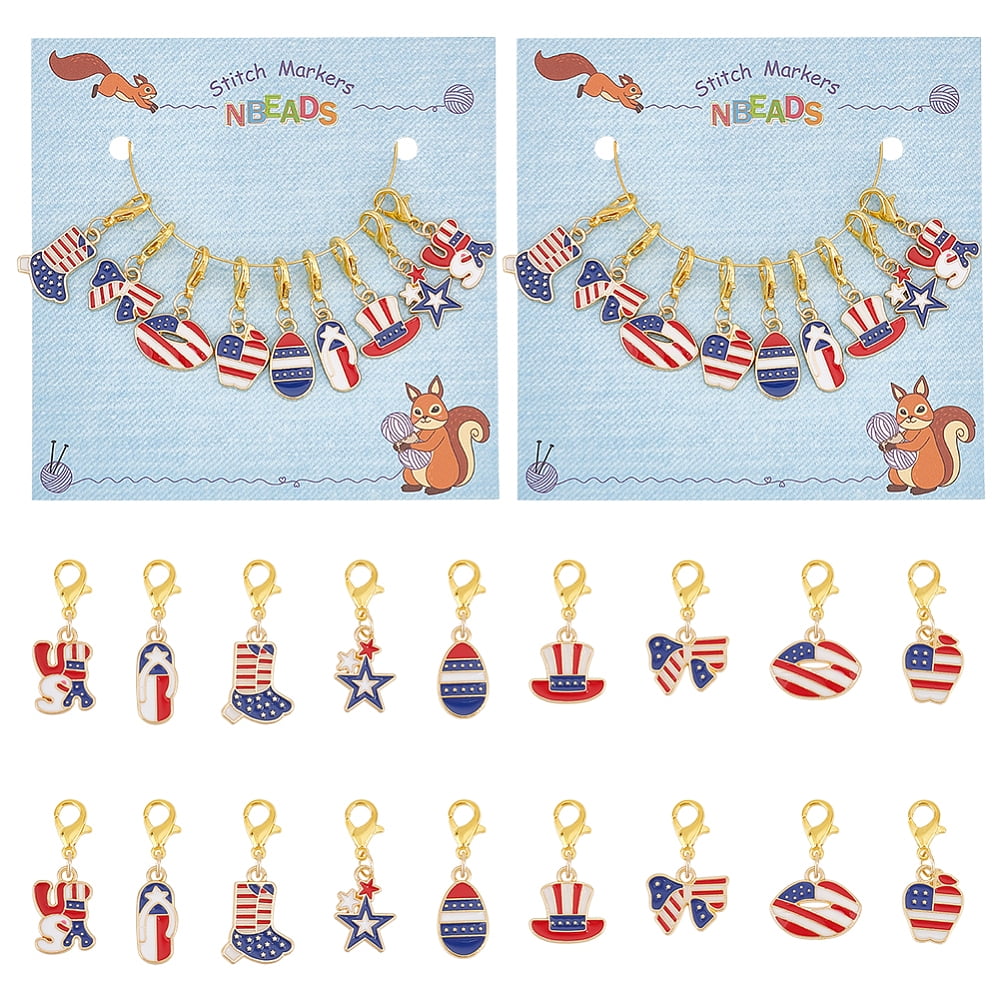 American Flag Style Pendant Stitch Markers Alloy Enamel Crochet Lobster ...