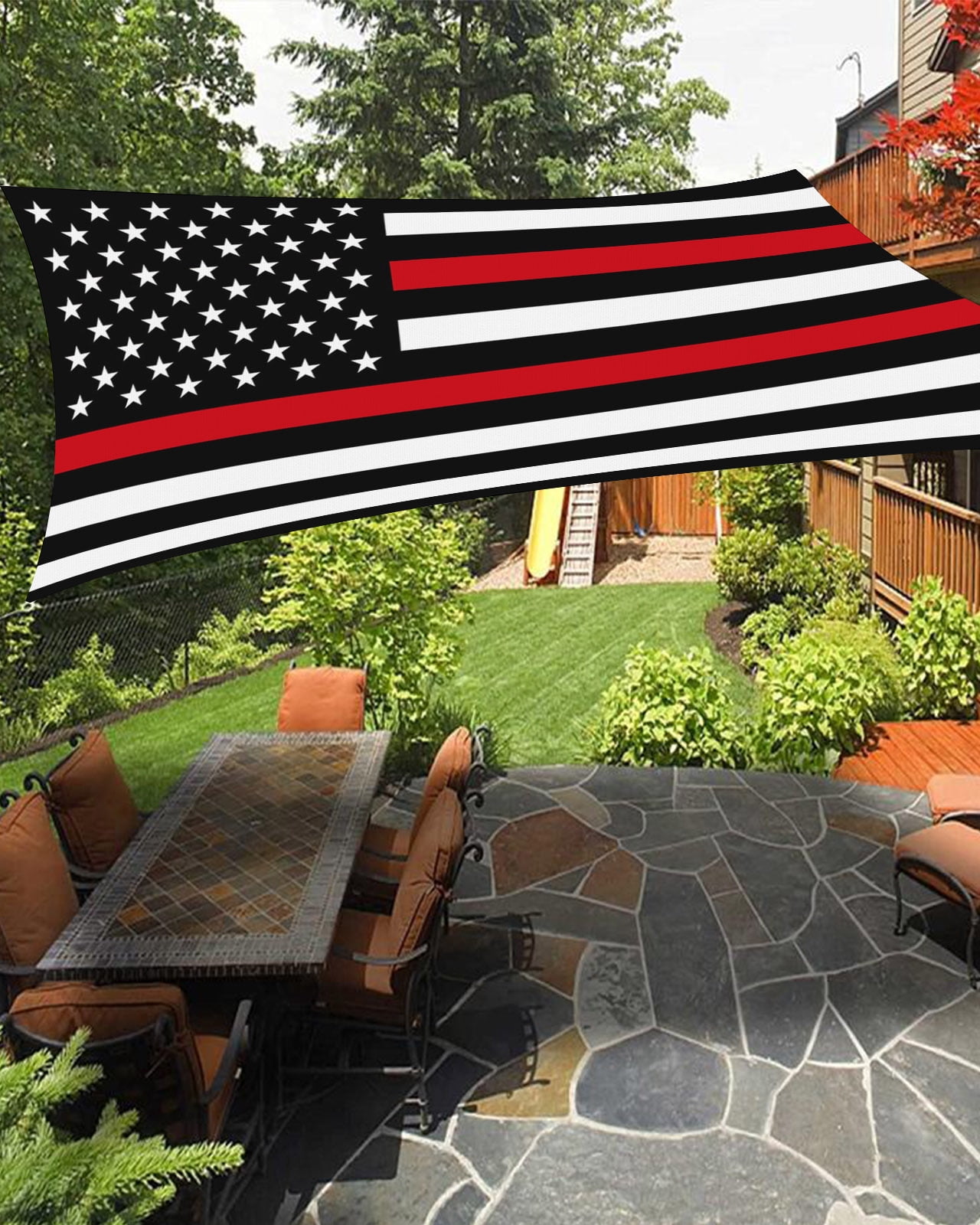 American Flag Sun Shade Sail 12'X16' Retro USA Flag Red Line Black ...