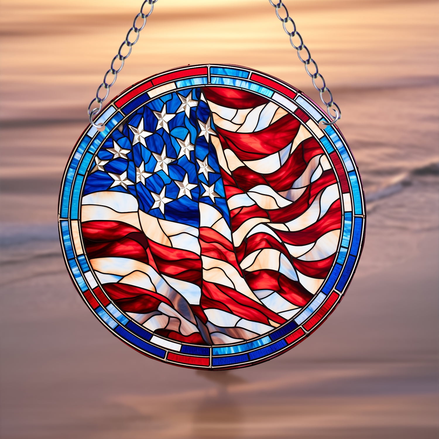 American Flag Suncatcher Wall Sign, Round Dyed Acrylic Wall Art, Board ...