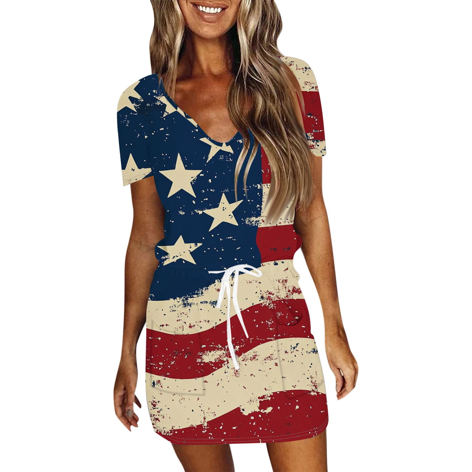 Mlqidk American Flag Sundress for Women Patriotic Summer Dresses with ...