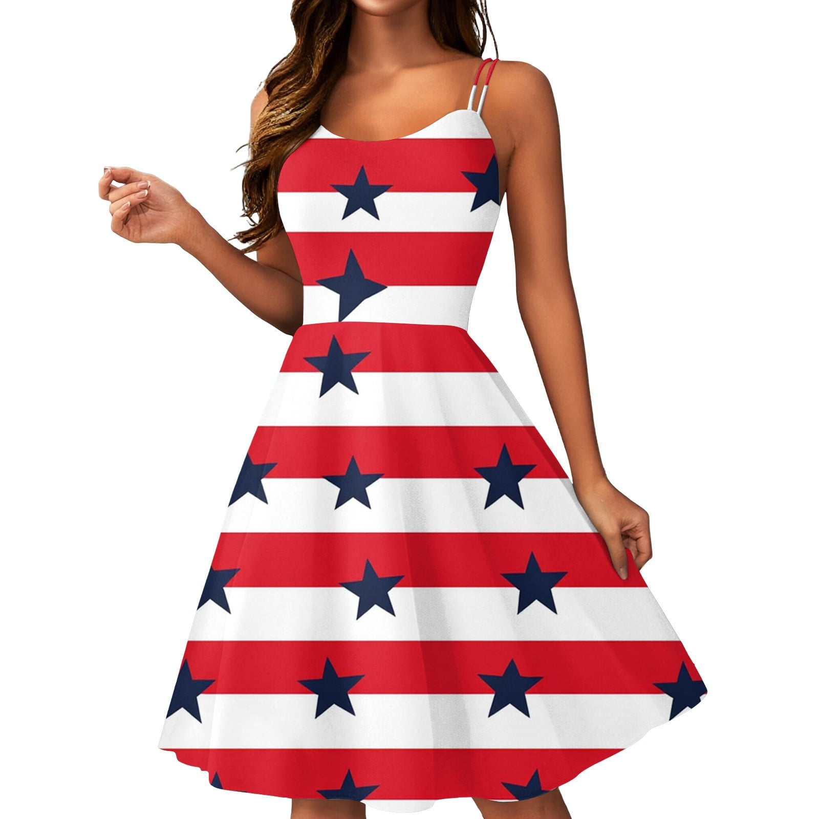 American Flag Sundress for Women Patriotic Midi Dress Casual Backless ...